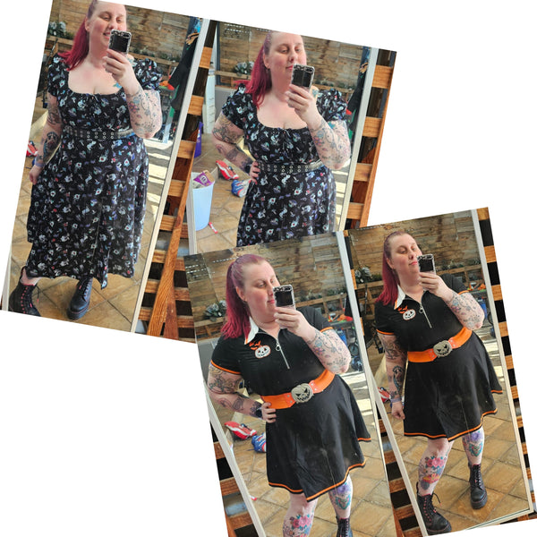 Hell Bunny Jack-O-Lantern Mini Dress and Amanita Maxi Dress by Kim Moy ...