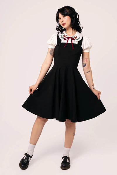 Hell Bunny Patti Plain Knee Swing Pinafore in Black Wardrobe Staple ...